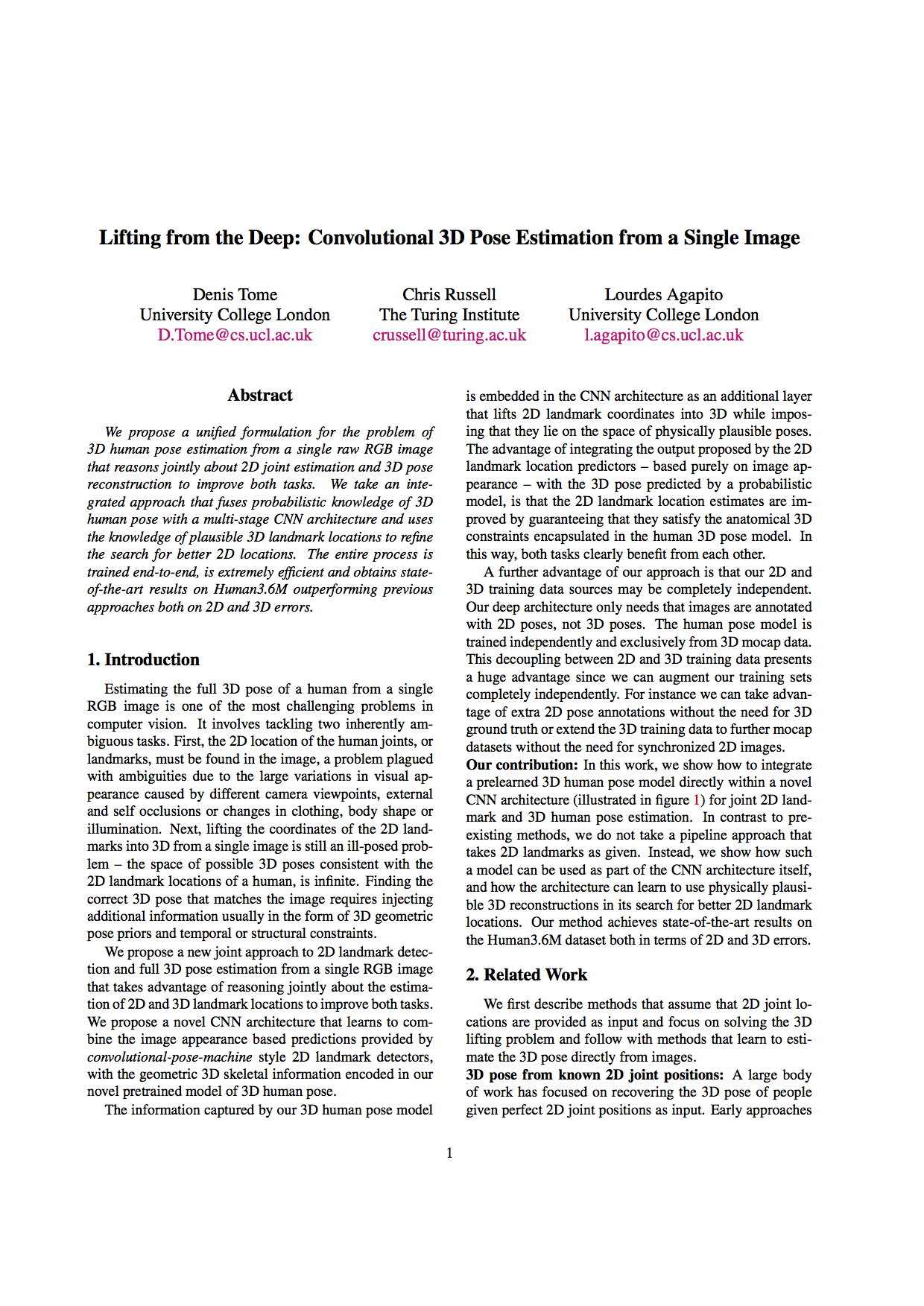Lifting from the Deep: Convolutional 3D Pose Estimation from a Single Image